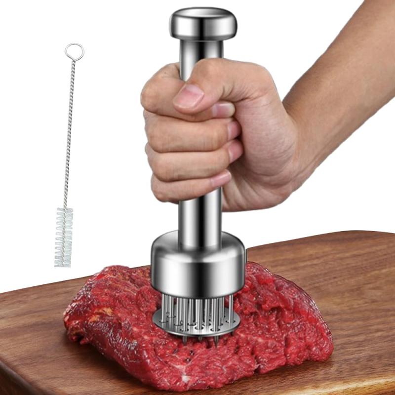 ステンレス製ミートテンダライザー 21刃 肉質柔らか加工用ハンマー ステーキ/ポークチョップ/牛肉用キッチンツール【高品質素材】この肉すじ切り器は304ステンレススチールで製造されており、優れた耐腐食性と耐錆性を持ち合わせています。高頻度で...