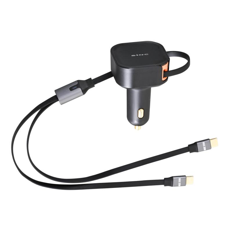 セイワ(SEIWA) 車内用品 充電器 DCダブルリールチャージャーC×2 IMP305 USB Type-C PD30W 急速充電 2台同時充電時 合計最大15W(5V/3A) 巻取り式 ケーブル コード長 最大85cm DC12-24V...