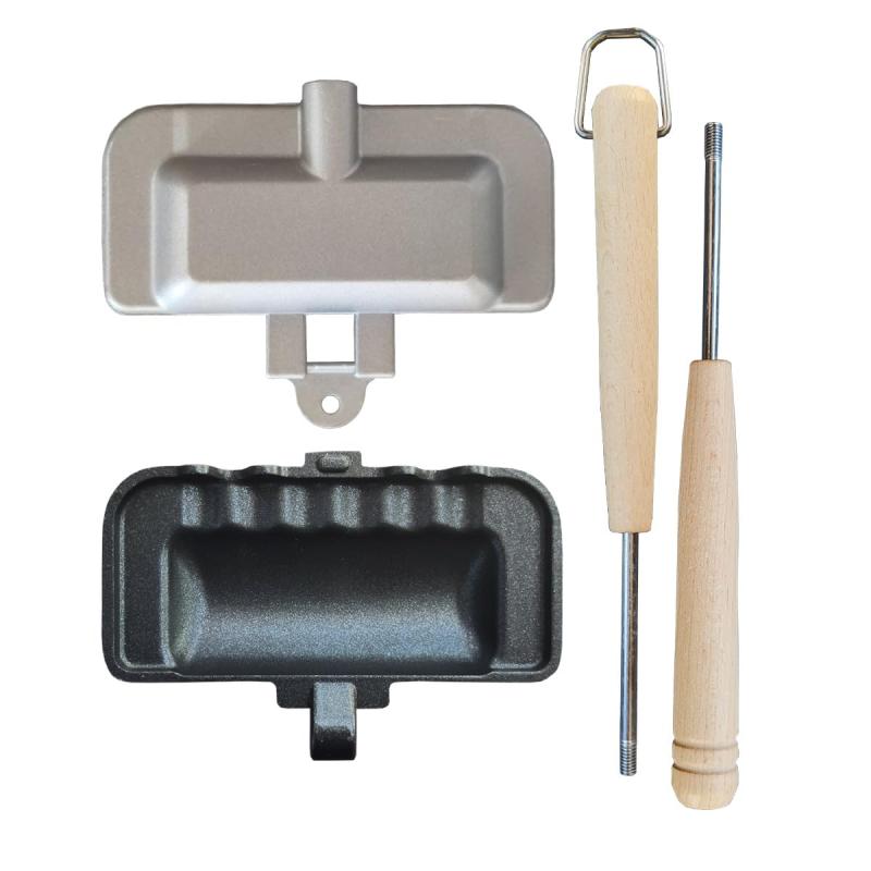 hiino kano ホットサンドメーカー 直火 耳圧着式 1枚用 取っ手が取れる 上下分離型 1枚食べパン専用 一人用 ミニフライパン 軽量型 フッ素樹脂加工 木製ハンドル お手入れ簡単 丸洗い 焦げ付き1