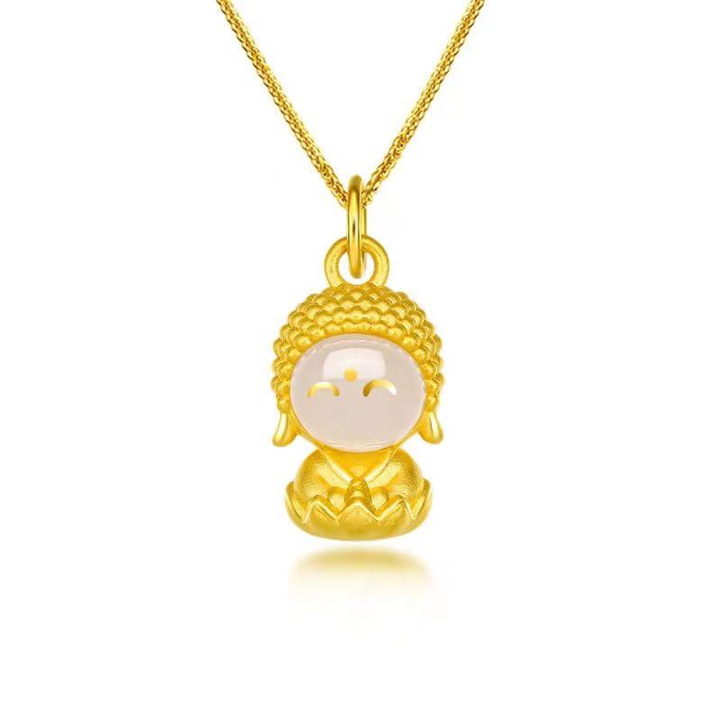 [FinOti] 18k Gold Smiling Buddha Necklace with Jade Inlay - A Symbol of Joy, Protection, and Spiritual Connection for Wo...
