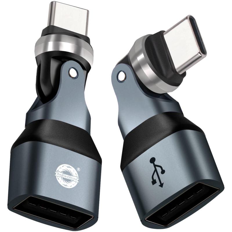ENDLESSHINE USB A to type C変換アダプター 360°+180°回転usb-c to usb-a変換コネクタPD 240W 急速充電 USB2.0 480Mbps データ転送 LED【高出力PD240W対応の急速充電...