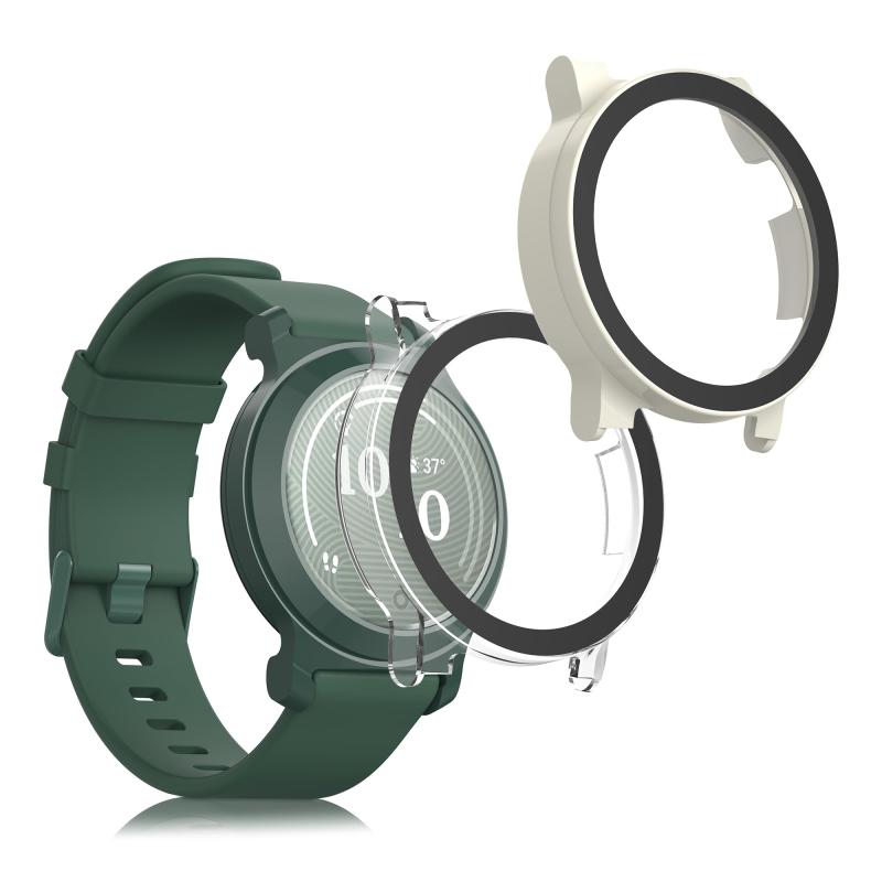 kwmobile 2x ケース Garmin Lily 2 Active対応 カバー - フルボディ ガラス 耐衝撃 超薄型 透明/ベージュぴったり: Garmin Lily 2 Active対応日常での保護: 透明 / ベージュのガラス製...