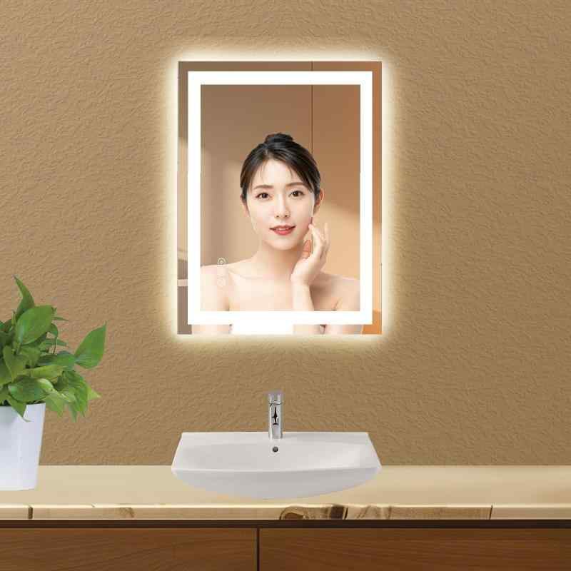 BOOLUU LED壁掛け鏡 LEDミラー バスルーム化粧鏡 お風呂カガミ 強化ガラス ウォールミラー 前後LEDライト付きカガミ 無段階調光 3色調整可能 曇り止め 防水 メモリー機能 横縦両用 洗面台 手洗