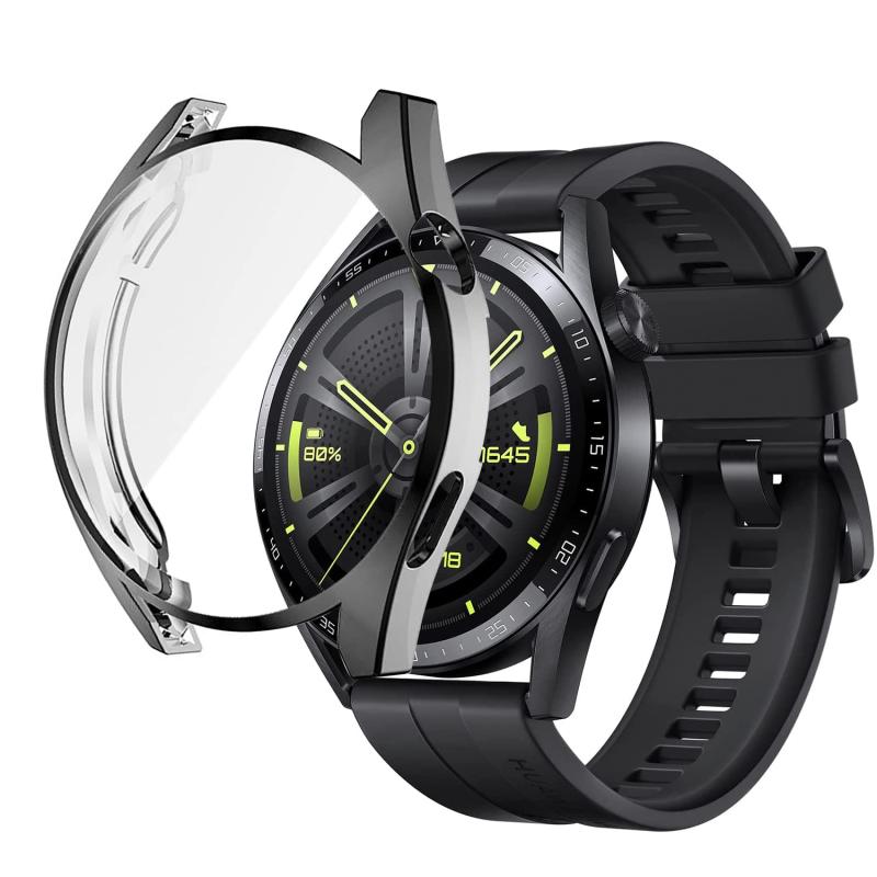[2 Pack] Haotop ケース Compatible for Huawei Watch GT3 46mm,TPU全面超薄型オールラウンド 保護カバー (46mm, ブラック/透明)対応機種：Watch GT3 46mm 専用 TPU...