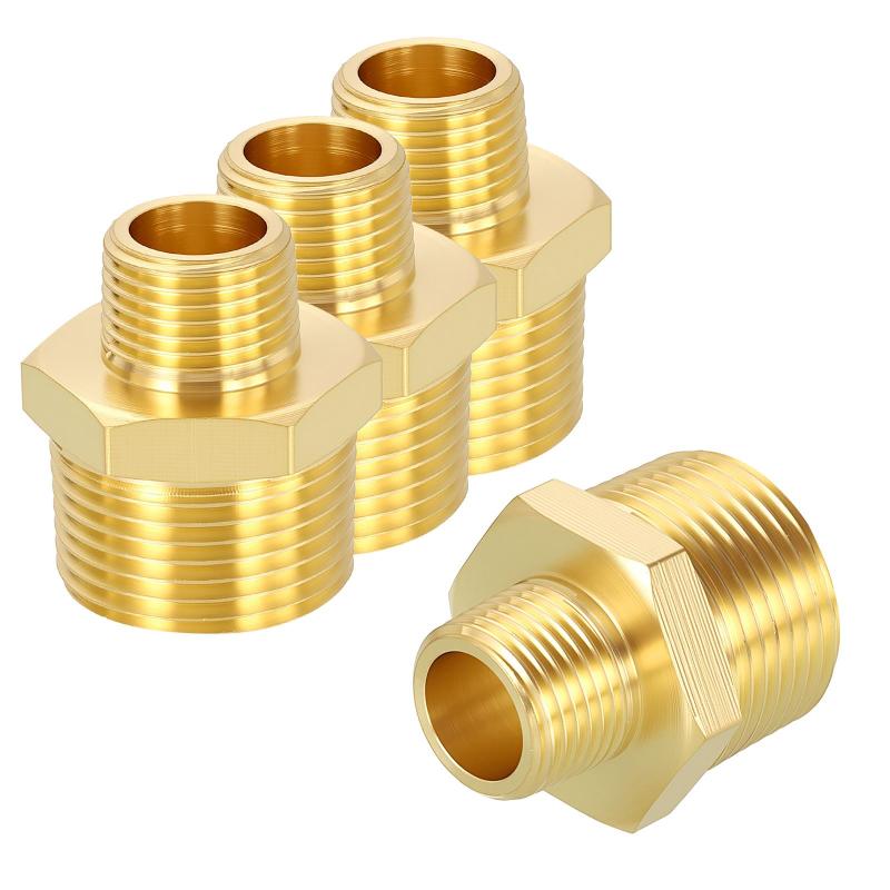 Rebower 4パック メスからメスへ アダプター 3/4" MN P T x 3/8" MN P T ヘックスニップルパイプ延長フィッティング 産業用 自動車用 りゅう体転送用 ホームガーデニング用 水処理用 ガスラ...