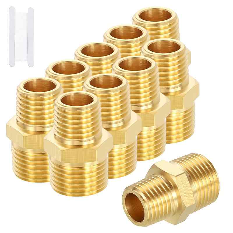 Rebower 10パック メスからメスへ アダプター 3/8" MN P T x 1/4" MN P T ヘックスニップルパイプ延長フィッティング1. 製品情報: 10パック 3/8" N P Tメスから1/...