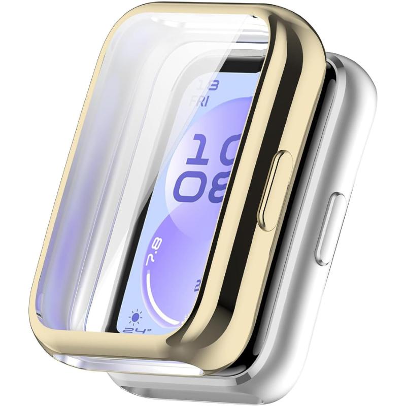 For HUAWEI Band 11 ケース ソフトケース【larfbulroc】全面保護 耐衝撃 柔らかい メッキ 脱着簡単 TPU ウオッチ 保護ケース 超薄型 カバー HUAWEI Band 11 バンパー 対応（ゴールド）【対応機種...