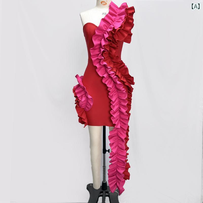 アマゾン 速 売 通 対外 貿易 国境を 越えた 赤い シングル 肩 ミニ セクシーな名 媛 弾力 包帯 スカートワンピースドレス生地名: ポリエステル職人技: しわを絞る出身地: 広州スタイル: 斜め肩スタイル,セレブスタイルスカート丈:...