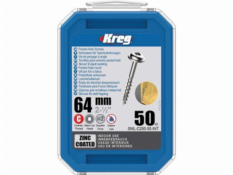 Kreg ポケットホールスクリュー 64mm 粗目 (50本入)1-1/2インチのストックを接合するための2-1/2インチのネジ。Maxi-Locワッシャーヘッド。松、合板、パーティクルボード、MDF、メラミンなどの柔らかい素材に最適です。...