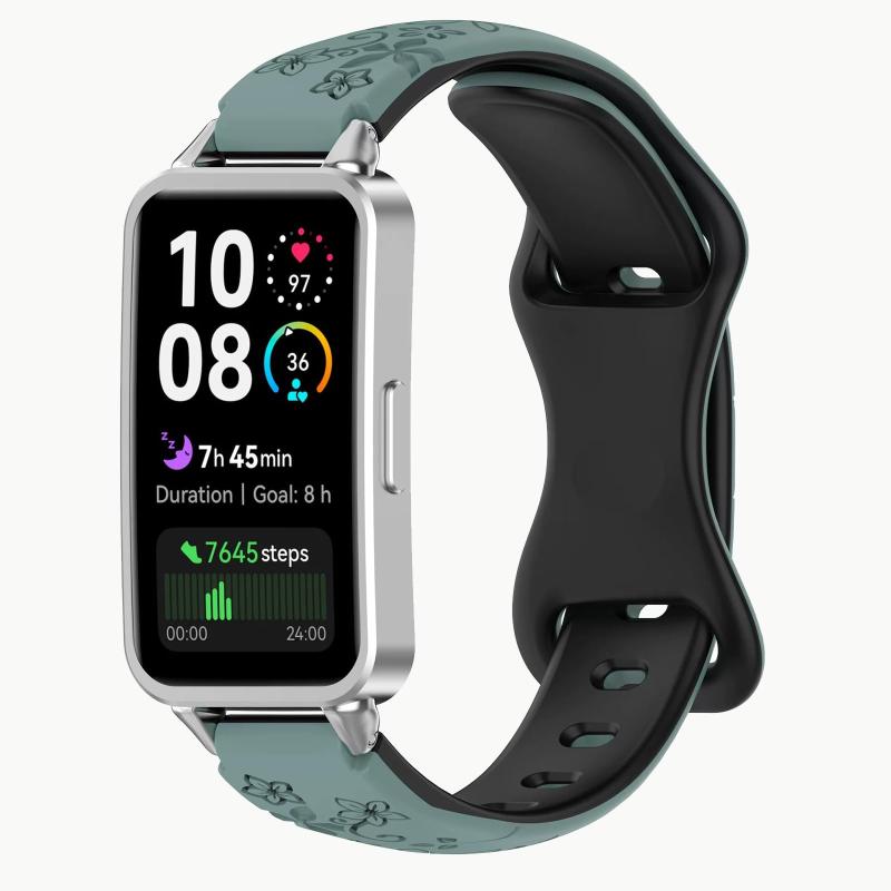 Miomg バンド HUAWEI Band 10 Aluminum Edition/10/9/8 対応 交換ベルト シリコン製 スポーツ替えベルト 柔らかい 軽量 2色花の彫刻バンド Huawei Band 10/10 Aluminum E...
