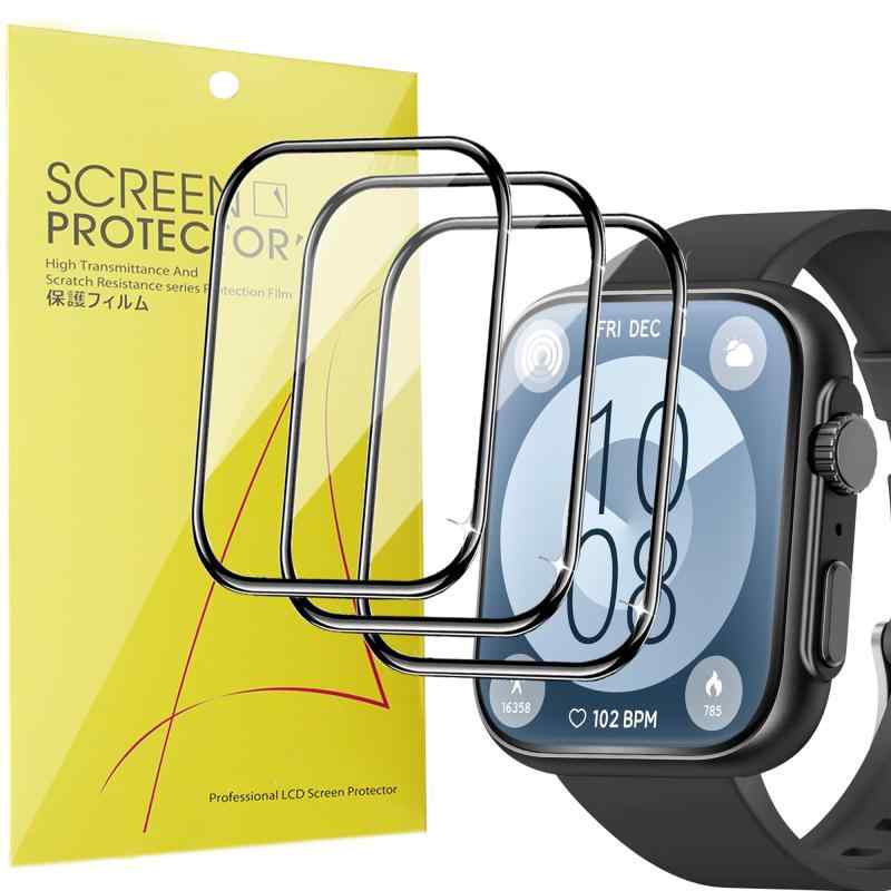 Lamsaw for LOVAME スマートウォッチ 保護フィルム,【3枚セット】全面保護 フィルム 3D全面保護 フロート高感度タッチ高透過率 防水指紋防止 対応 LOVAME R68 1.91インチ スマートウォッチ用対応機種：LOVA...