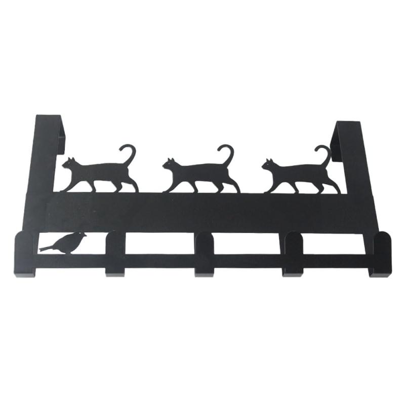 A-ITEM × neko design ドアハンガー 猫デザイン 5連フック かけるだけ 簡単設置【猫デザインの癒し空間】猫と小鳥のシルエットをあしらった可愛いドアハンガー。お部屋をおしゃれに演出【かけるだけの簡単設置】ドアに引っ掛けるだ...
