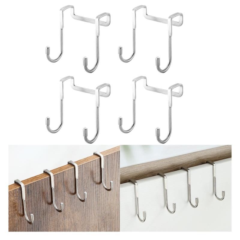 NOELAMOUR キャビネット ドア フック ステンレス 4個セット ドアフック ハンガー キッチン 収納 (4個)引き出しやドアに設置するキャビネットフック4個セットです。キャビネットフック本体にフックが2個付いており合計8個のフック付...