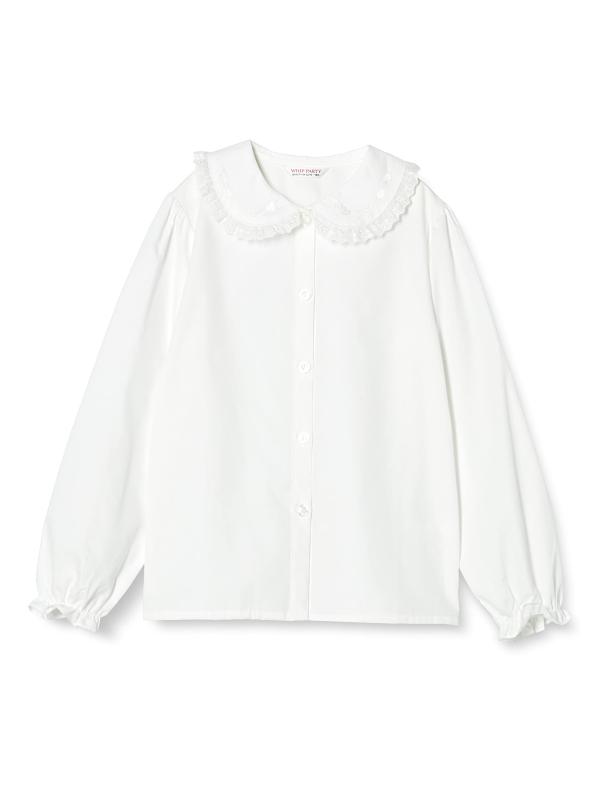 WHIP PARTY(ホイップパーティー) ブラウス日本製トドラー長袖衿ハート刺繍ブラウスガールズ制服 通塾 冠婚葬祭 発表会など幅広い用途で利用できるシンプルなシャツです。衿周りに花柄綿レースと、本体同色のハート柄刺繍を施してあります。袖...