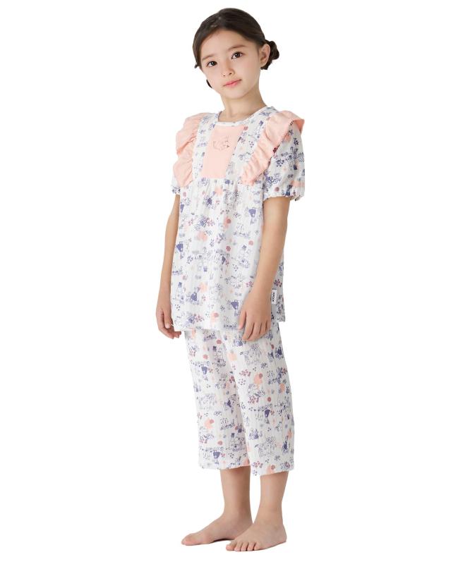 Wacoal KIDS JUINOR(ワコール キッズ ジュニア) キッズ 女児パジャマ【ムーミンコラボ】 綿混(本体) ニットサッカー素材 上下セット 半袖 7分丈 女の子 CTT216ガールズ好奇心旺盛なムーミンたちが描かれたキッズパジ...