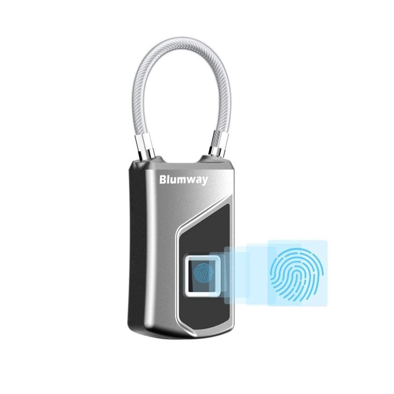 Blumway スマート指紋認証南京錠 タッチロック ステンレス合金製 USB充電式 複数人共有 指紋10種類登録可能 国際防水/防霧/防塵仕様 盗難防止、ハウスドア、スーツケース、バックパック、ジ【指紋識別】- 煩わしい数字錠や鍵が必要な...