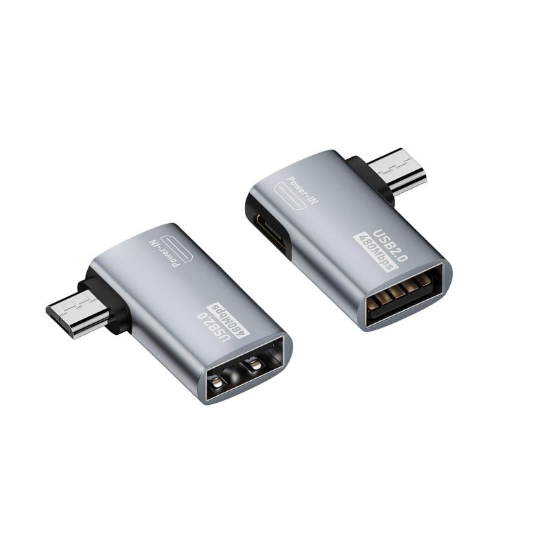 Micro OTGアダプター 2個入り 90度左右角度マイクロ USB 2.0 Micro USBオス-USBメス OTGアダプター 携帯電話&amp;タブレット用 Fire TV Stick対応パッケージ: 1 x 左アングルアダプター、...