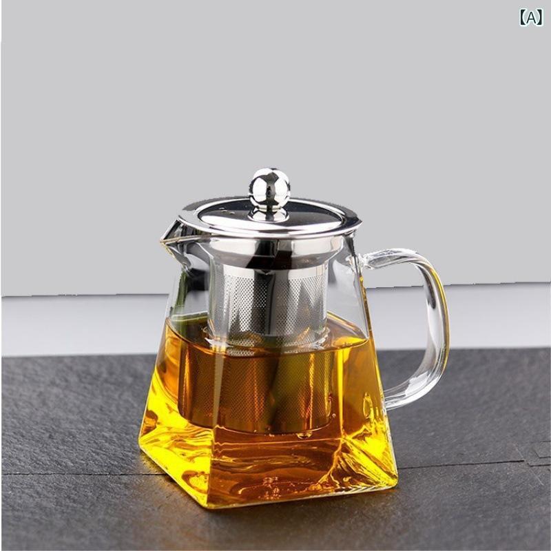 高 ホウケイ 酸 耐熱 ガラス ティーポット 花 茶 ポット フィルター 付き 茶器 モダンシンプル色: 350ml角型ティーポット,550ml角型ティーポット,750ml角型ティーポット,950ml 角型ティーポット,1300ml角型ティ...