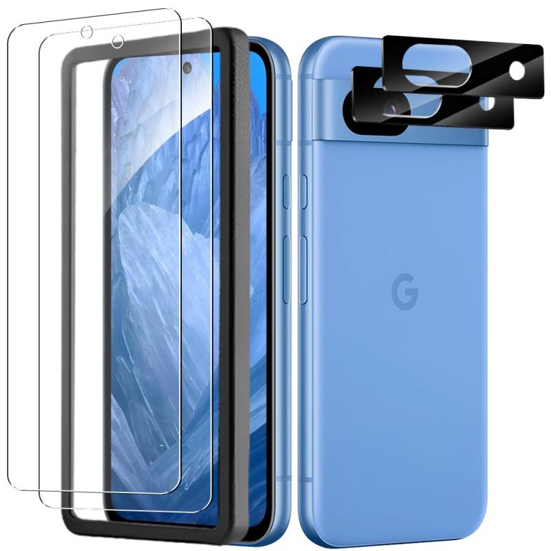 Kakuki For Google Pixel 8A ガラスフィルム*2枚 + カメラフィルム*2枚 ピクセル8a 保護フィルム 旭硝子素材製 指紋認証対応 耐衝撃 液晶保護フィルム 指紋防止 気泡ゼロ 自動吸着 貼り付け簡単