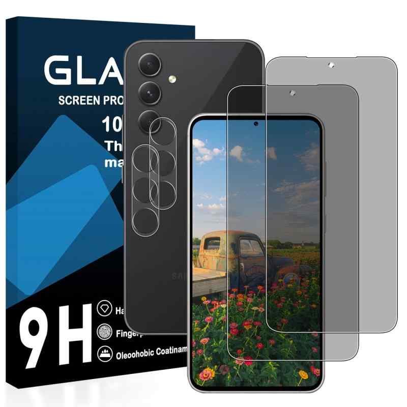 【2枚覗き見防止フィ+2枚レンズ保護 】対応 Galaxy A54 ガラスフィルム 横から見えない ギャラクシーA54 フィルム 覗き見防止 日本旭硝子製 SCG15 / SC-53C 強化ガラス 液晶 保護フィルム 硬度9H 耐