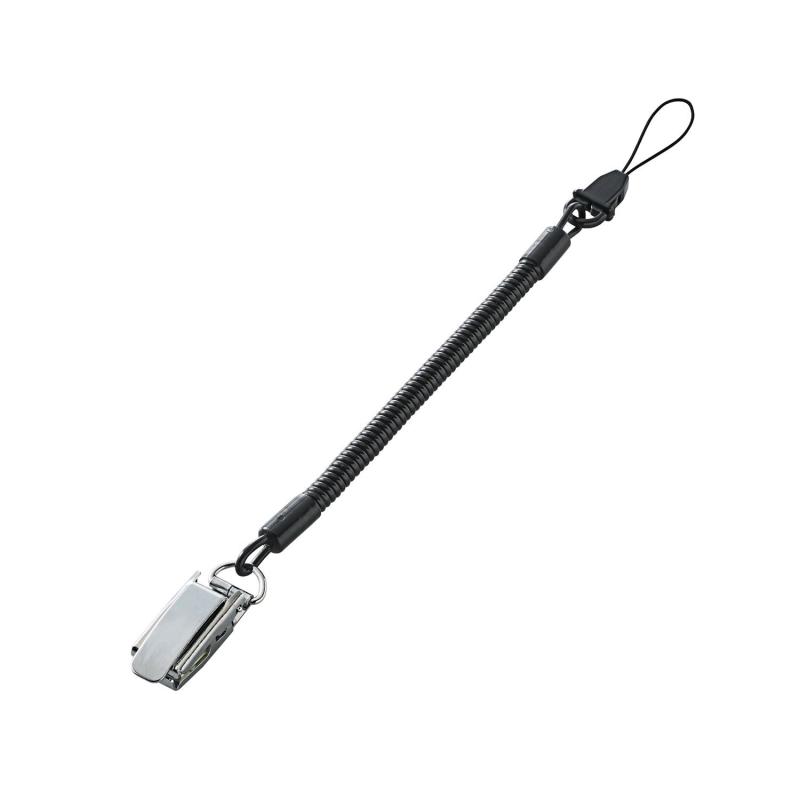 エレコム ストラップ クリップタイプ 携帯 スマホ クリップタイプ メタルクリップ [20cm~50cmまで伸びる強化スパイラル] 日本製 ブラック P-STCMBK