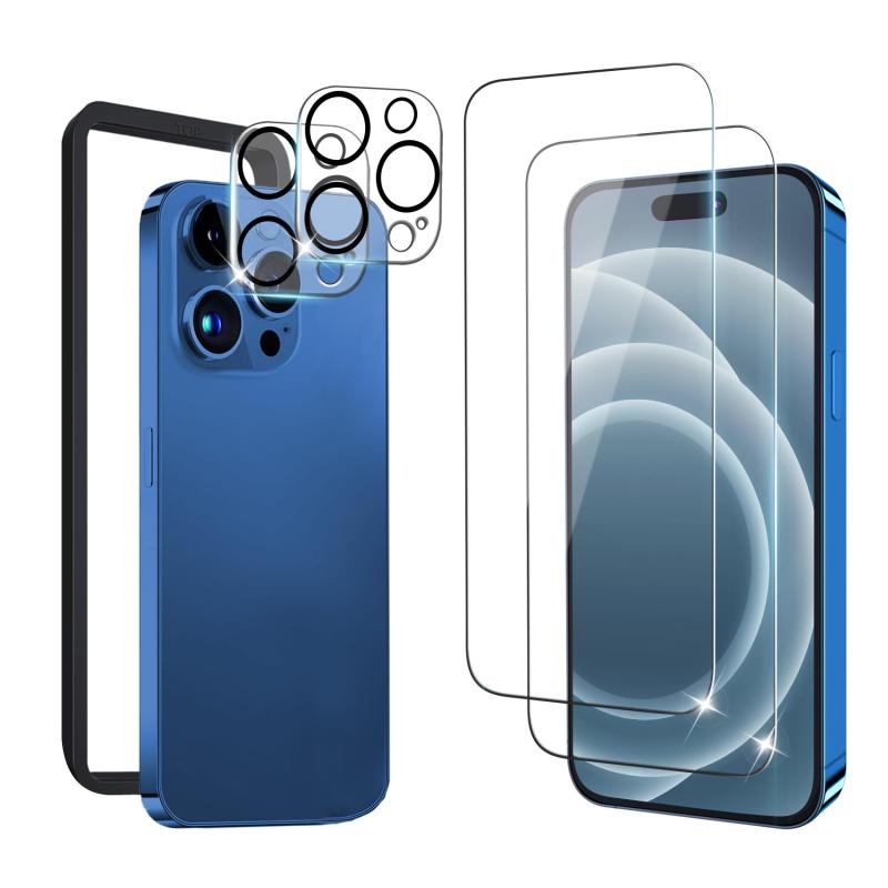 【旭硝子 4枚セット】Slanku ガラスフィルム いphone15pro 用 日本製旭硝子【2枚液晶保護+2枚レンズ保護+ガイド枠】 全面保護 飛散防止 極薄 耐衝撃 指紋防止 硬度9H ラウンドエッジ加工 撥油撥水【日本旭硝子製、安全を...