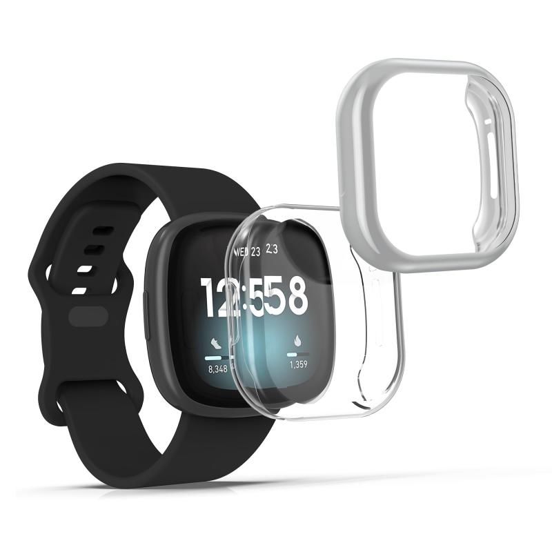 kwmobile 2x ケース Fitbit Versa 3 / Sense対応 カバー - フルカバー シリコン 耐衝撃 全体保護 透明ぴったり: Fitbit Versa 3 / Sense対応フルプロテクション: 頑丈で柔らかいTPU...
