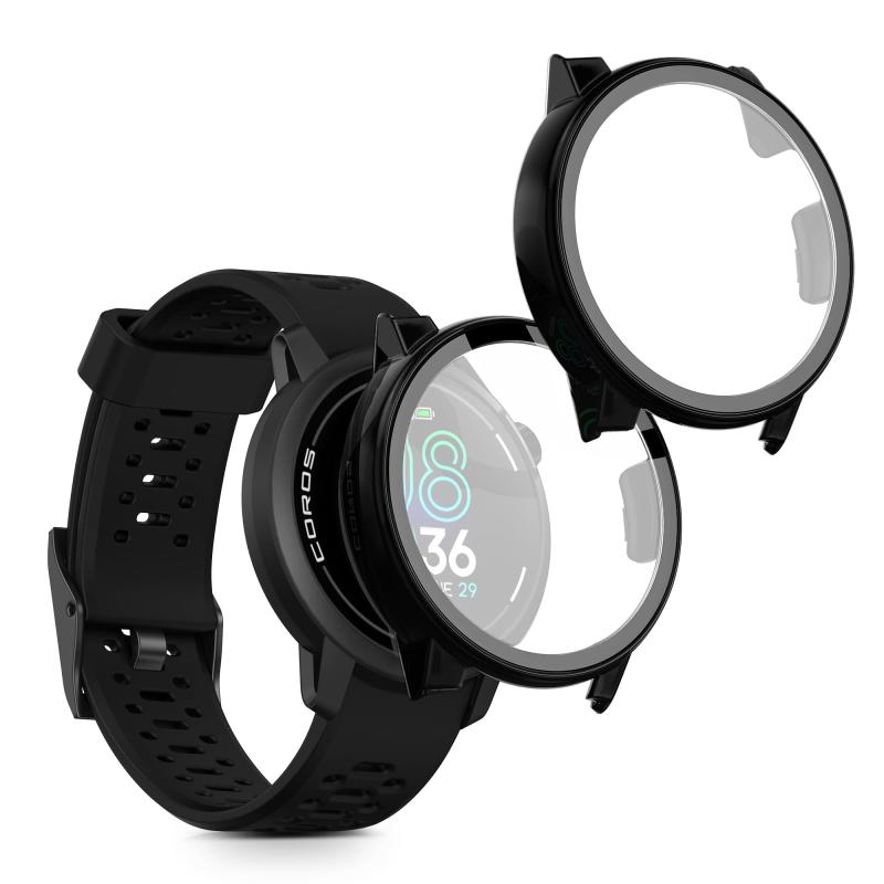 kwmobile 2x ケース COROS PACE Pro対応 カバー - フルボディ ガラス 耐衝撃 超薄型 透明/黒色ぴったり: COROS PACE Pro対応日常での保護: 透明 / 黒色のガラス製保護カバーが、あなたのスマートウ...