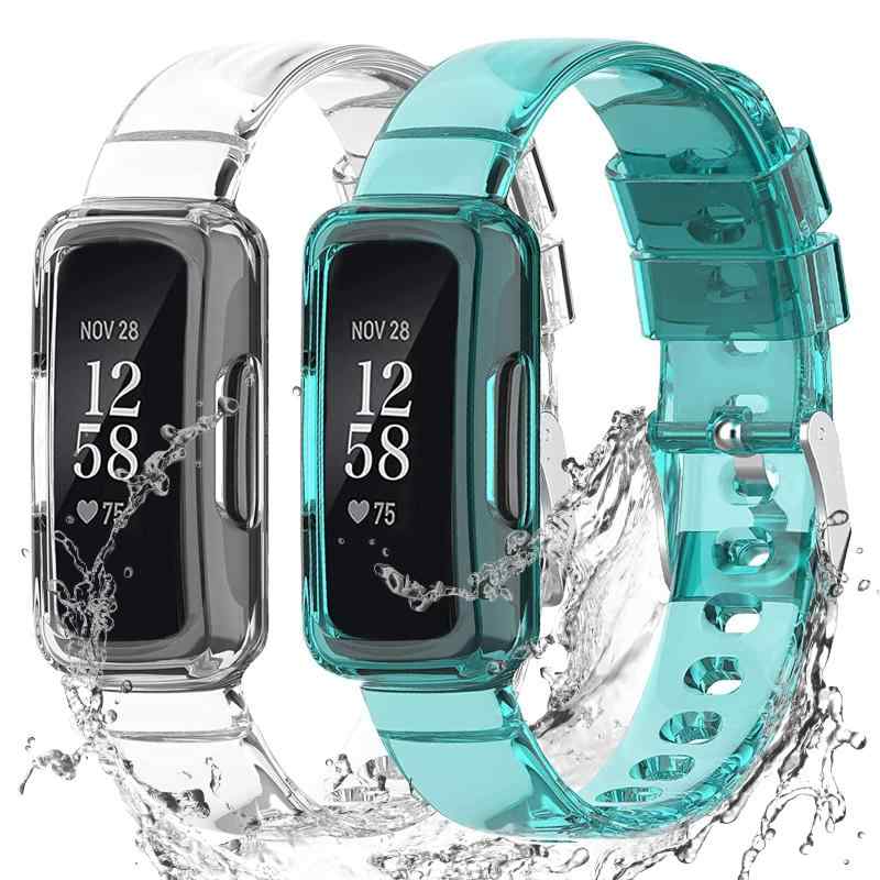 NINKI対応Fitbit Luxe/ace2/ace3/Inspire/Inspire2/Inspire HR クリアバンド 一体型 スポーツ TPU 防水防汗 女性用 男性用 柔らかい ケース付けバンド 軽量 メンズ＆ウィメンズ フィッ...