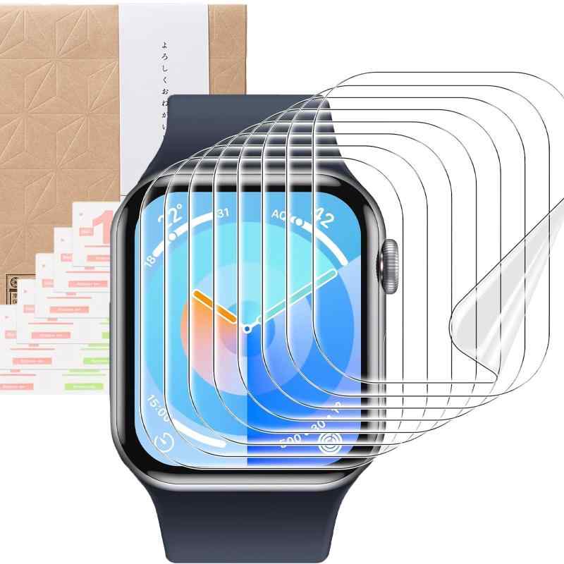 【6枚セット】BOOLINN 用フィルム 柔らかい TPU素材 クリア 高透過率 高感度タッチ 指紋防止 撥油性 疎水性 自動吸着 気泡ゼロ 貼り付け簡単 アップルウォッチ 46mm フィルム（ 6枚セット，46mm）✅「おしゃれを損なわな...
