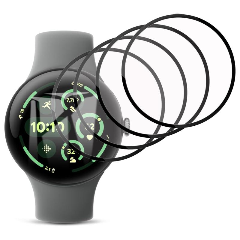 4枚セット フィルム for Google Pixel Watch 3/2/1 41mm 用 ガラス フィルム 保護フィルム PET複合材 炭素繊維 3D曲面 カバー 全面保護 衝撃吸収 気泡防止 飛散防止 高清 耐指紋対応機種：Pixel...