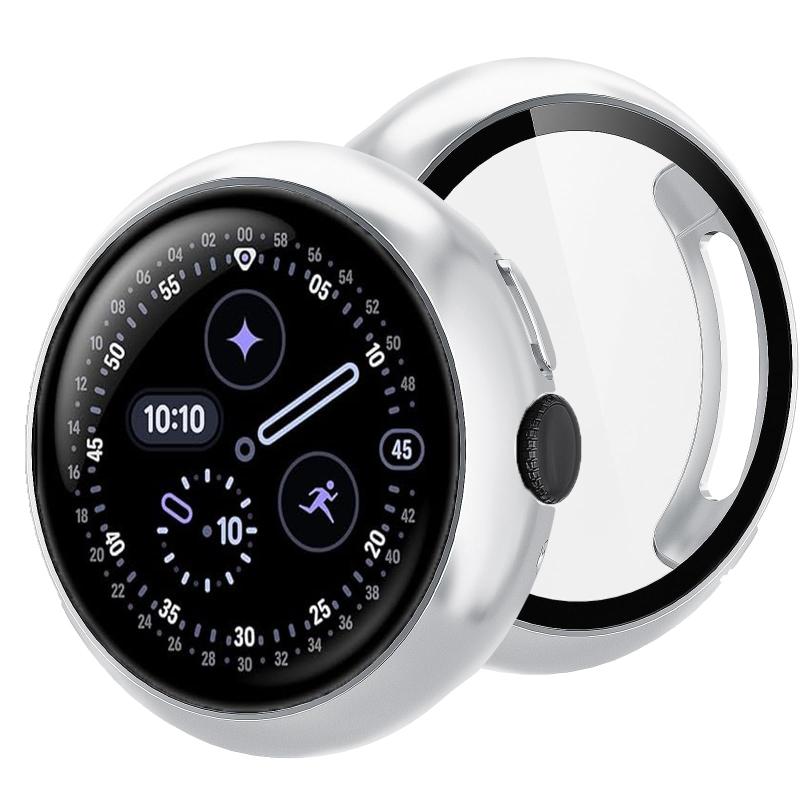 BUITFOU For Google Pixel Watch 4 カバー 45MM Pixel Watch 4 カバー 超薄型 PC+ガラス素材 一体型 全面保護 超薄型 装着簡単 耐衝撃 高透過率 指紋防止 傷防止（45MM,シルバー）【...