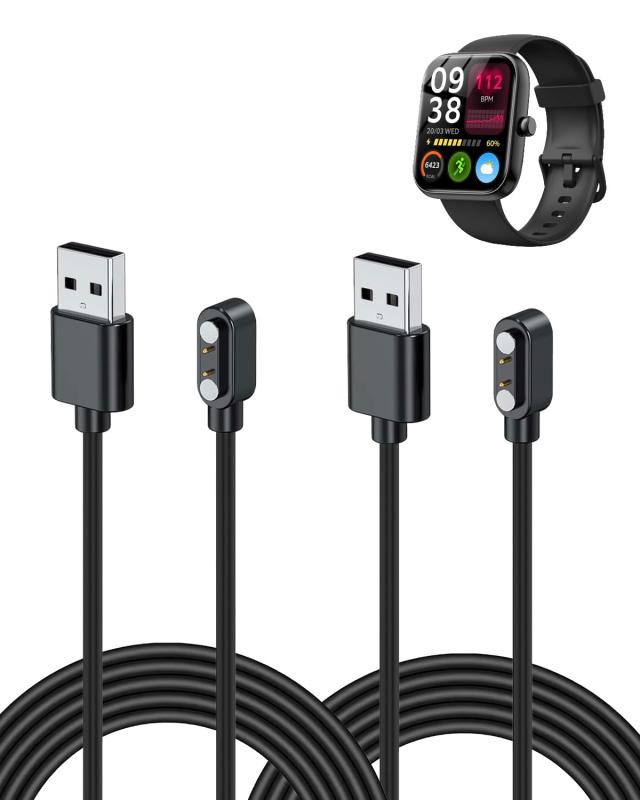 For ‎SAIKATI IDW25 充電器 充電ケーブル 【NOUKAJU】For ‎SAIKATI IDW25 スマートウォッチ 充電器 充電ケーブル 高耐久 スマートウォッチアクセサリー (ブラック) (2本)【対応機種】 ‎SAIK...