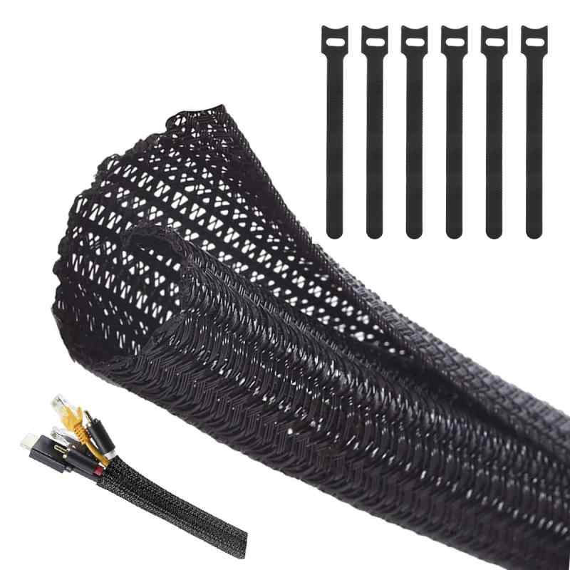 ケーブル収納スリーブ直径13mm 黒編組ケーブルカバー、DIY切断可能 耐火性、耐摩耗性屋外/屋内用/オフィス用コードオーガナイザー、ケーブルプロテクター動物の噛み込み防止ワイヤーの整理に役に立つ: 各編組配線カバーは、長さ2/5/10メー...