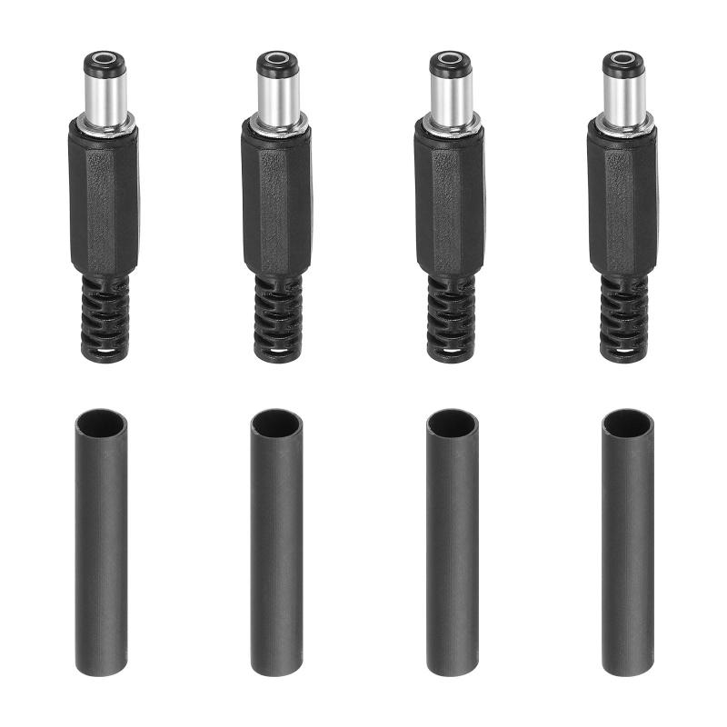 PATIKIL 5.5x2.1mm DCオスプラグ電源端子 直流プラグ電源端子 直流管コネクタ 4個入り 熱収縮管付き DIY用コネクタタイプ：はんだタイプ;サイズ：5.5x2.1mm(OD*ID);全長：50mm;縮小チューブの長さ:40...