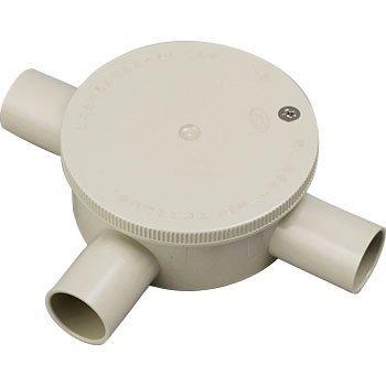 日動電工 露出用丸形ボックス 16 3方出 アイボリー HI R163JHW●アイボリー色<br>●種類16 3方出<br>●材質:硬質塩化ビニル<br>●高耐候性<br>●HI<br&...