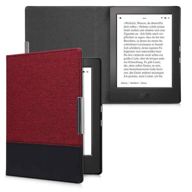 kwmobile Kobo Aura H2O Edition 1対応 ケース - キャンバス 電子書籍カバー - オートスリープ reader 保護ケース 対応キャンバス地とレザー風ミックス: デザイン ダークグレー / 黒色のフリップカバ...