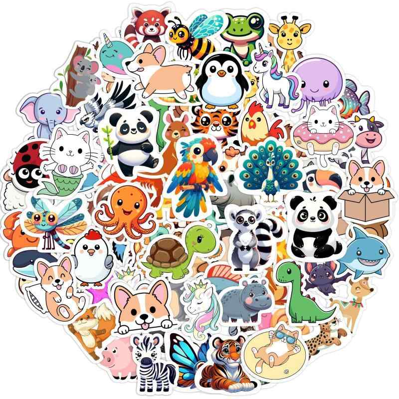 防水かわいい混合動物食品ビニールスクラップブックステッカー、ウォーターボトル、本、ノートパソコン、お菓子バッグの詰め物、子供のパーティーの記念品、教室用品の必需品 [並行輸全60種のユニークデザイン: 全60枚のステッカーは、1枚1つがオリ...