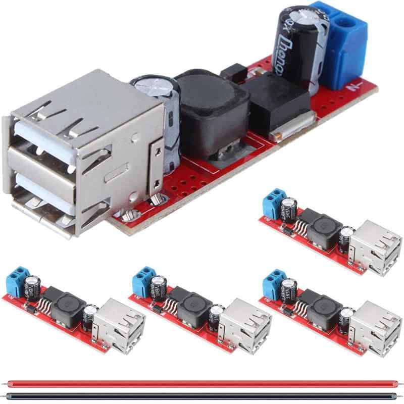 DAOKAI 5PCS 6-40V への 5V 3A 二重 USB 港の出力電源の降圧モジュール LM2596 24AWG ケーブルが付いている移動式力のための DC のステップ・ダウン電圧調整器への破片 DCモジュール: デュアルUSBポ...