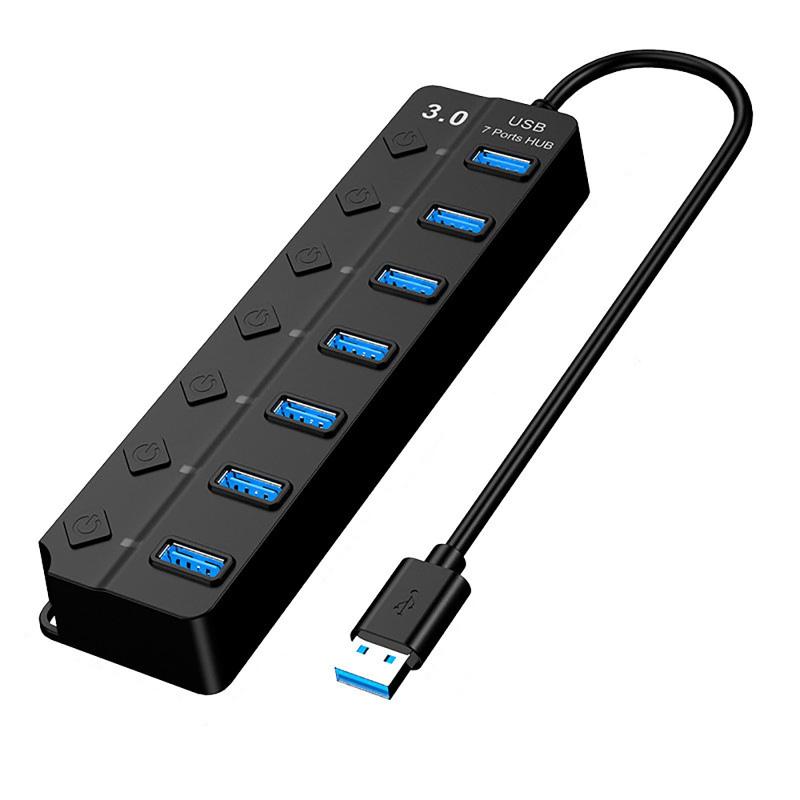 USBハブ3.0 Hub 7ポート 5Gbps高速USB拡張帯独立スイッチ5 V/3 A自己給電とバス電源両用電源インタフェースを改良（黒）【USB 3.0ハブ7ポート拡張】パソコンのUSBポートをUSB 3.0*1とUSB 2.0*6デー...