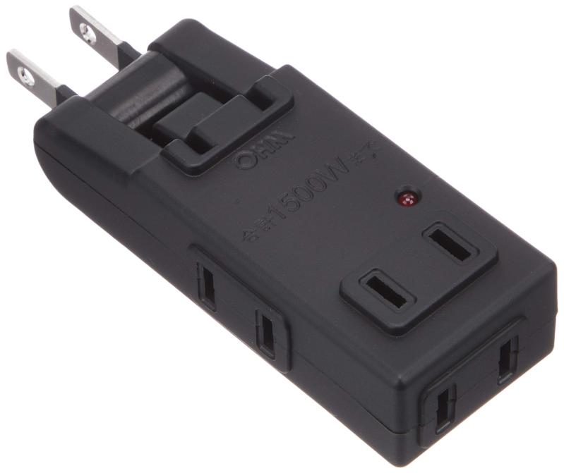 雷に強いマイクロタップ 4個口 黒_HS-AKS4PBT-K 00-6959コンセント:4個口<br>プラグ形状:フリープラグ<br>15A 125V 合計1500ワットまで