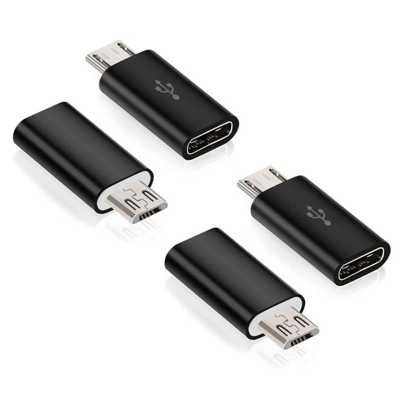 Type C to Micro USB 変換アダプタ 急速充電/データー転送/ 56Kレジス Type C to Micro USB 変換コネクタ (4個セット)充電コネクター スマホ 充電 データ伝送 軽量タイプ(ブラック)RuiMi【適...
