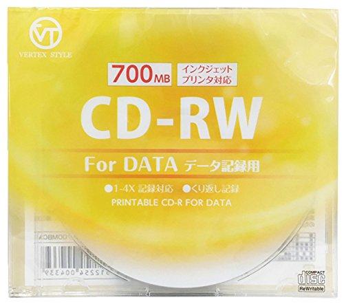 VERTEX ヴァーテックス CD-RW データ記録用 くり返し記録 1CDRWD.700MBCA 700MB 4倍速対応 1枚スリムケースインクジェットプリント対応ホワイトディスク記録容量:700MB1-52倍速の高速記録に対応くり返し録...