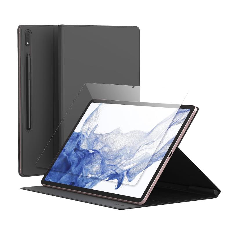 【araree】 Galaxy Tab S8+ / S7+ / S7FE 対応 ケース (ガラスフィルム 付) 耐衝撃 傷防止 PU レザー カバー S ペン収納 Sペン 充電/スタンド 機能 付 マグネット 式 タブレットケース [ Ga...