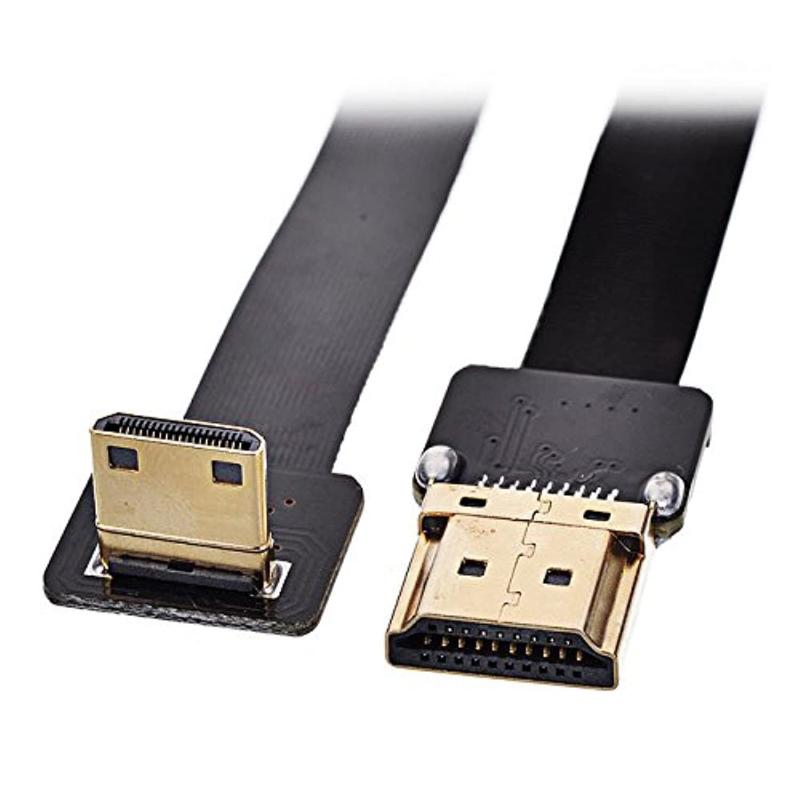 JSER 90度下向きFPV Mini HDMIオス→HDMIオス FPC フラットケーブル 50cm マルチコプター空撮用90度下向きFPV Mini HDMIオス→HDMIオスFPCフラットケーブル。ケーブル:グレーまたはブラック色(ラ...