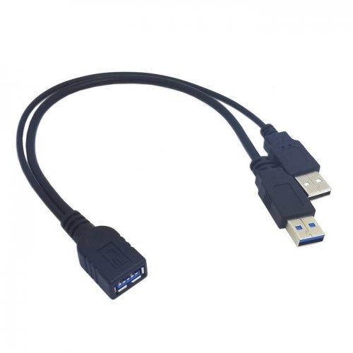 JsER電源追加データブラックUSB 3.0メスtoデュアルUSBオスのY延長ケーブル2.5インチモバイルハードディスク黒のUSB3.0メスからデュアルUSBオスへの追加電源データY延長ケーブル（2.5インチモバイルハードディスク用） 長さ...