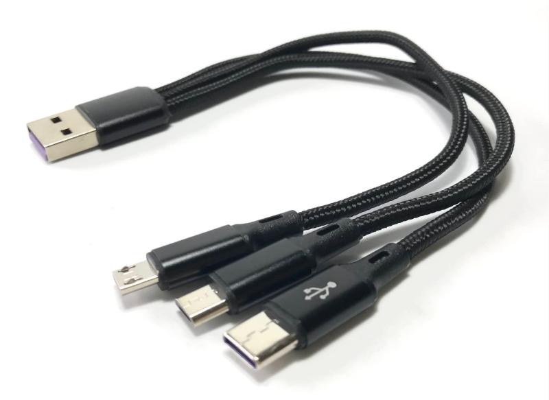 Access 【 5A急速充電 20cm 】 USB 2.0 三股ケーブル 2重編み, USB 2.0 A オスto USB タイプC オス &amp; 2 マイクロUSB オス 分岐ケーブル, 多機能3 in 1 ケーブル + マイクロフ...