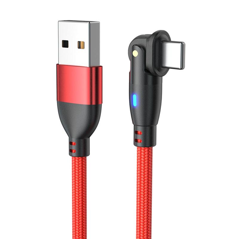 USB Type Cケーブル180度回転L字型急速充電高速データ伝送帯LEDランプ耐久ナイロンUSB Cケーブル G-alaxy その他 Android 各種などUSB-C機器対応1 m（赤）【高速データ転送】USB Type-Cケーブルの...