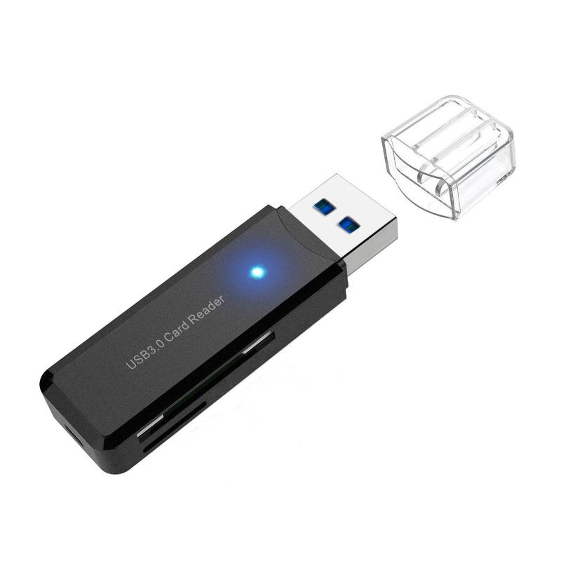 usb3.0 SDカードリーダー2-in-1 LEDライト 高速転送 超小型 ポータブル 軽量 SD/TFメモリカードの高速読み取り/書き込み ブラック【耐久性と保護機能】コネクタを埃や液体、傷から保護できるキャップが付属しており、カバンや...