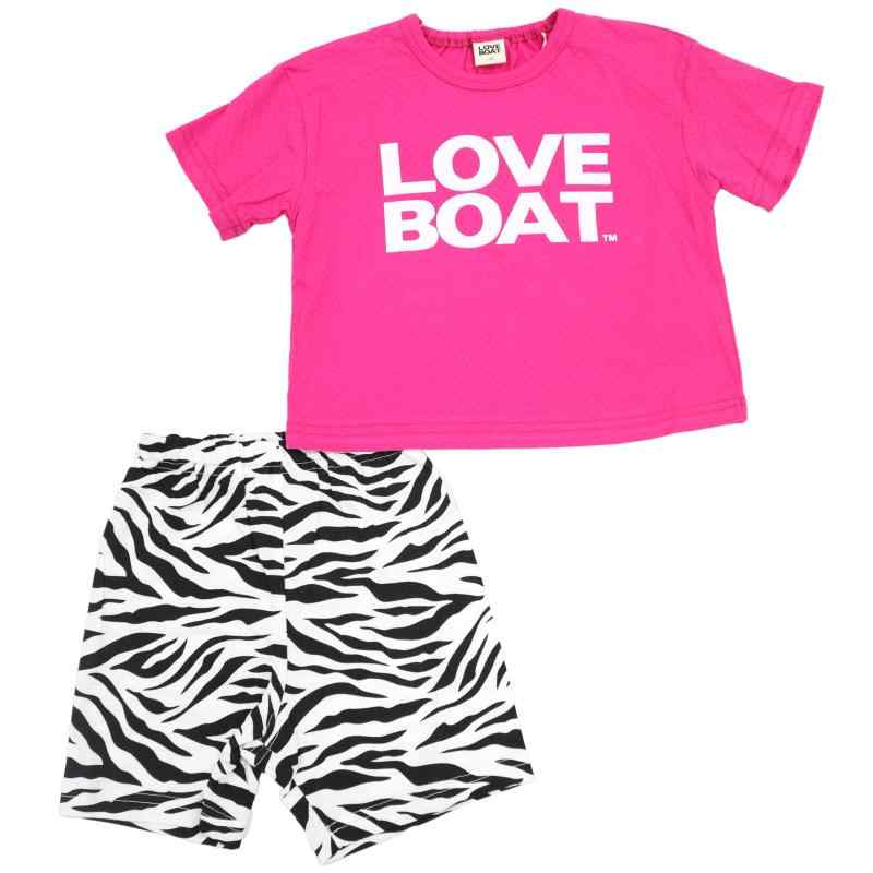 [タキヒヨー] LOVE BOAT ラブボート パジャマセット ルームウエア メッシュ天竺 ロゴ＋ゼブラ柄 半袖 + 5分丈 ベビーパジャマ 215212707毎年人気の大柄総柄プリントでおしゃれなルームウエアとして、またパジャマとしてお使...
